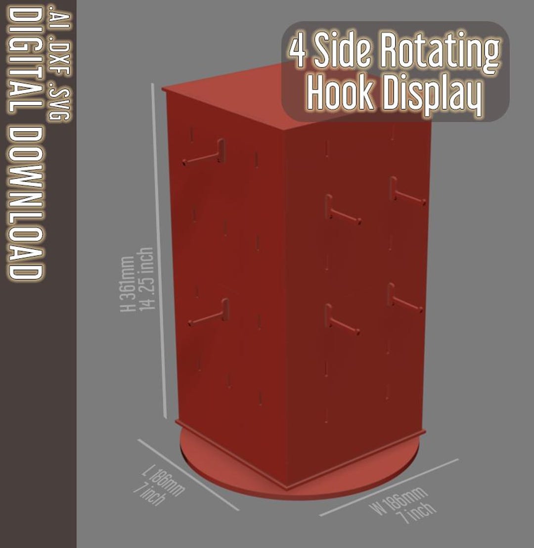 4 Side, Rotating Hook Display, AI, DXF, SVG, Laser Cutting File ...