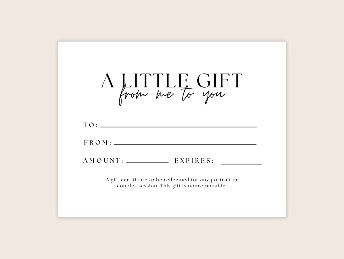 Photographer Gift Card Template, Wedding Portrait, Canva Template ...