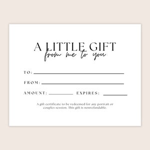Photographer Gift Card Template, Wedding Portrait, Canva Template ...
