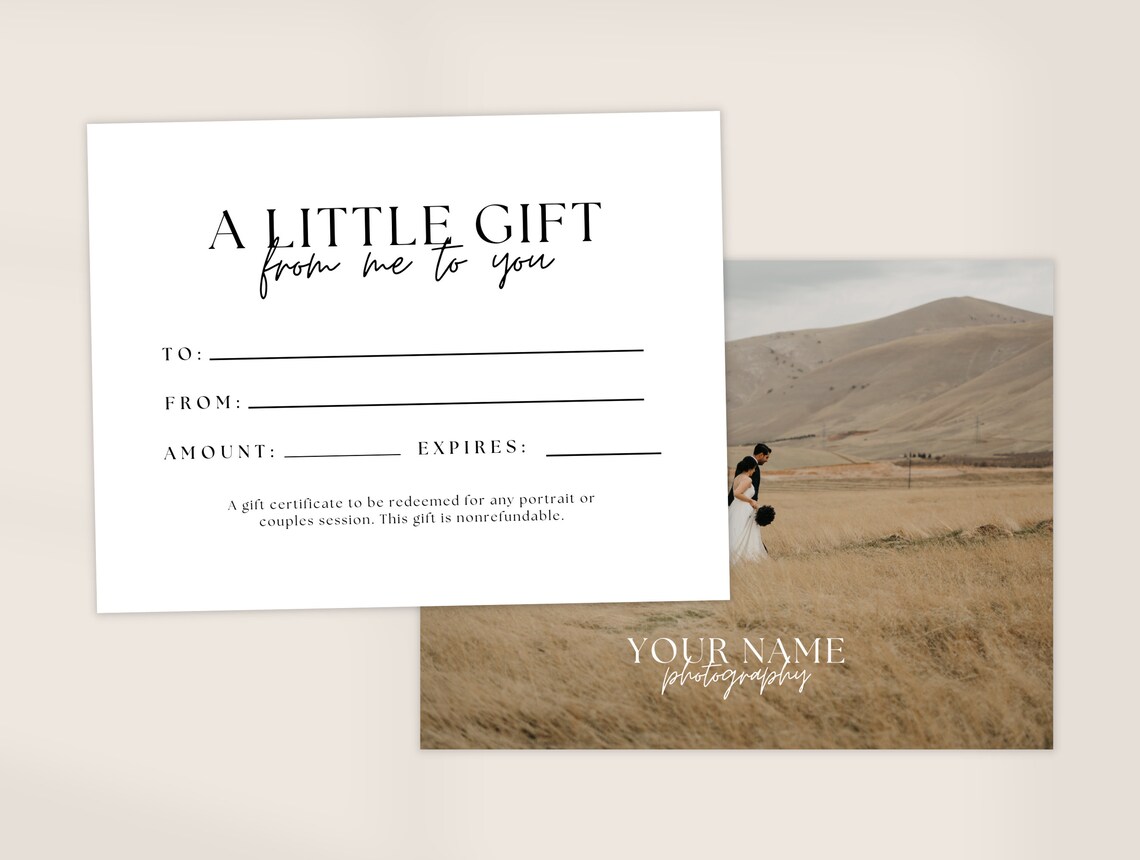 Photographer Gift Card Template, Wedding Portrait, Canva Template ...