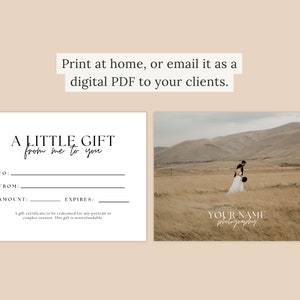 Photographer Gift Card Template, Wedding Portrait, Canva Template ...