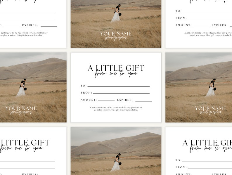 Photographer Gift Card Template, Wedding Portrait, Canva Template ...
