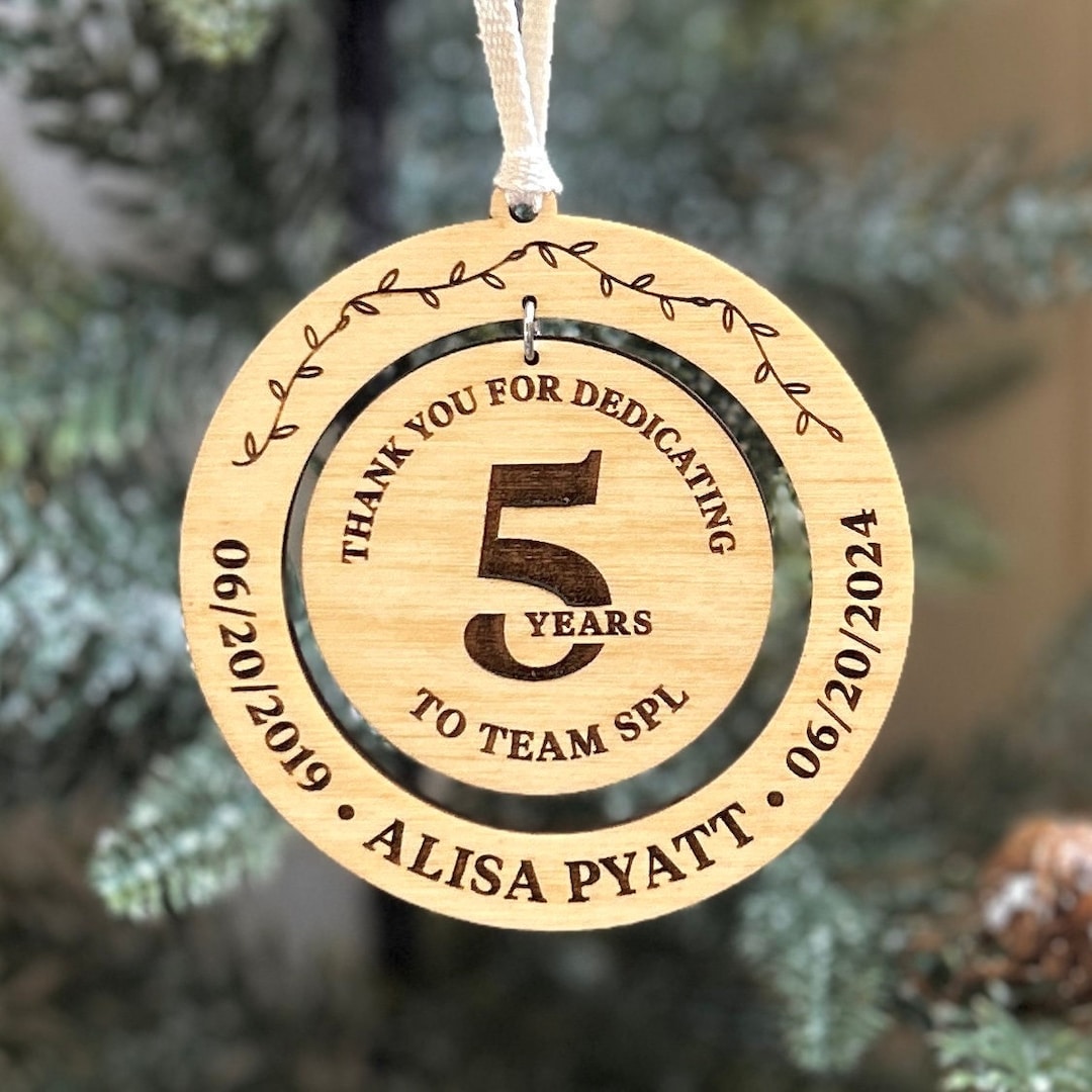 Personalized 5 Year Employee Anniversary Ornament, Wood Recognition ...