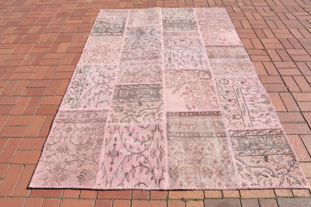 Pink Wool Turkish Patchwork Rug - Etsy