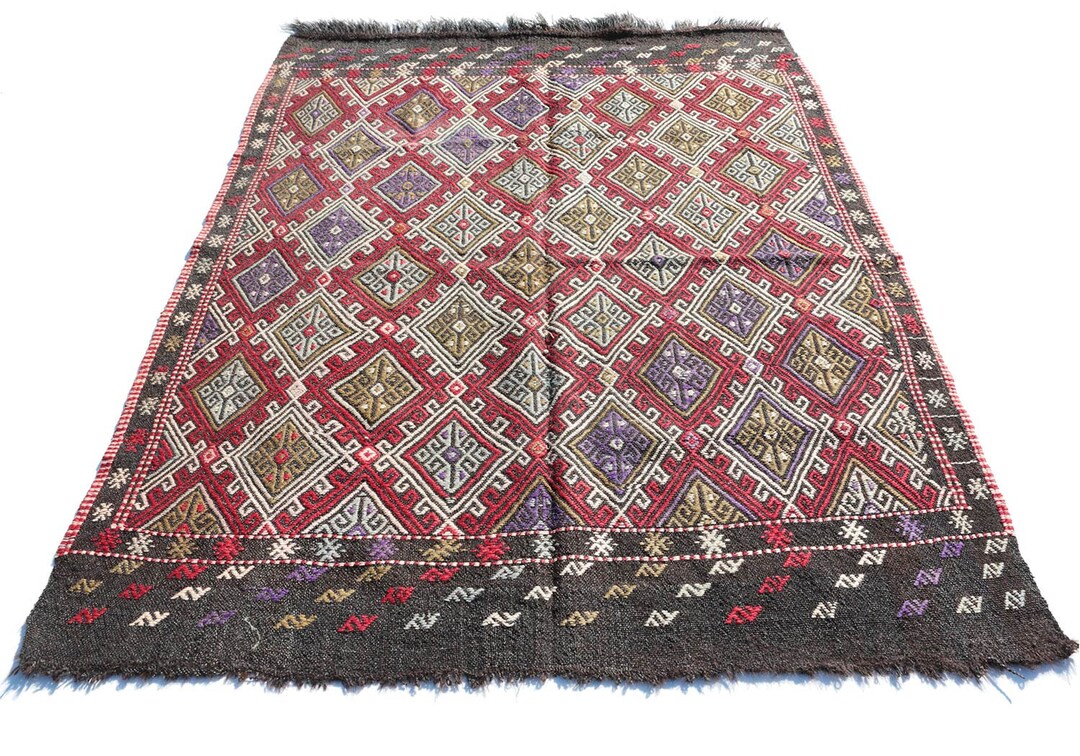Wool and Wool Turkish Aztec Kilim Geometric Kilim Rug Tribal - Etsy