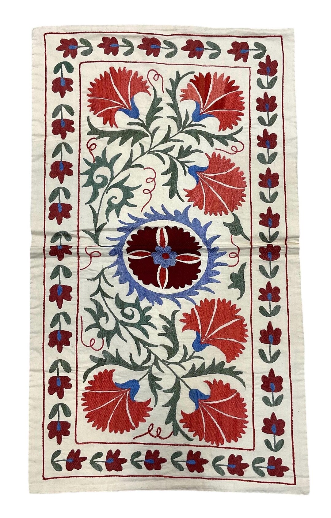 Hand Embroidered Table Long Runner, Uzbek Silk Suzani, Long Runner ...