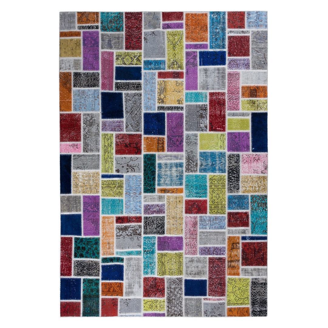 7x10 Turkish Wool Patchwork Rug, Vintage Area Rug, Colorful Patchwork ...
