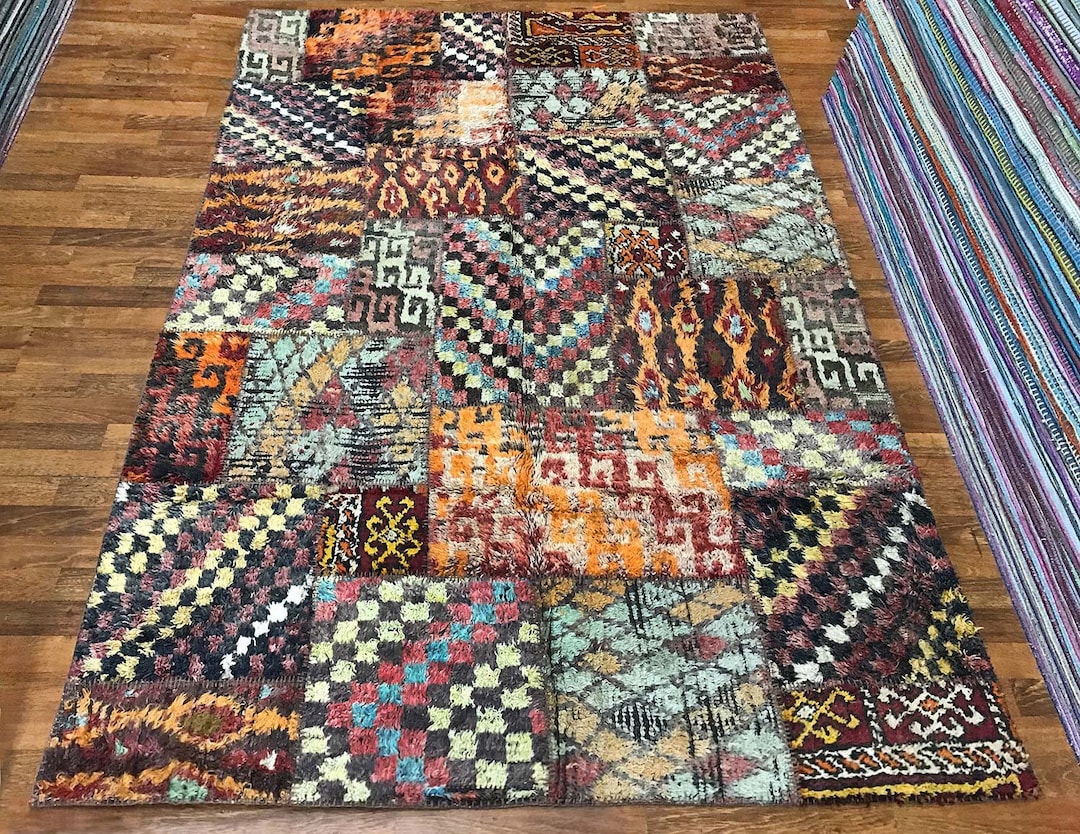 One a Kind Turkish Vintage Berber Style Patchwork Rug. Handmade Wool ...