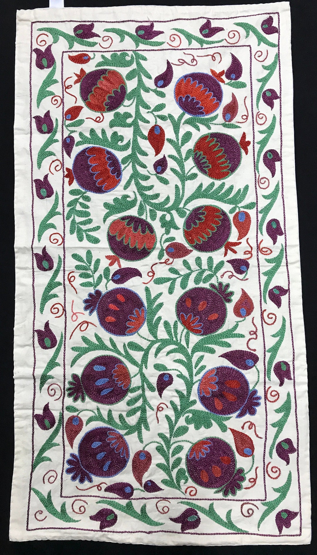 50 x 90 cm, usbekische Seide Suzani Tischdecke, Handgemachte Seide ...