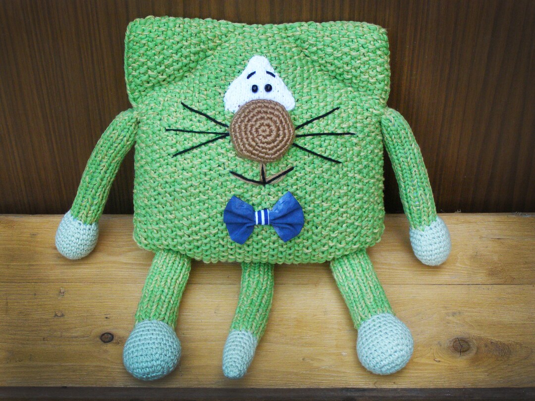 Cat Pillow Knitted Interior Decorative Pillow, Knitted Handmade Pillow ...