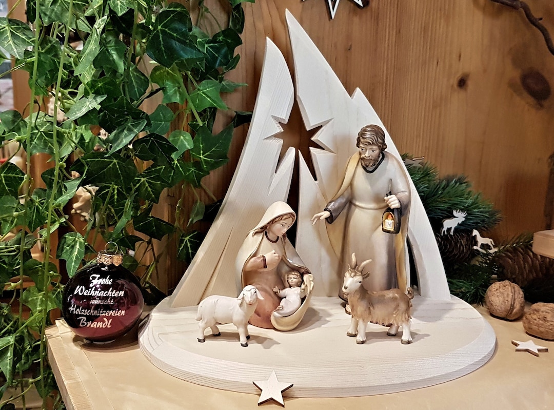 Moderne Krippe / hochwertiges Krippenfiguren Set,15 cm Holzgeschnitzt ...