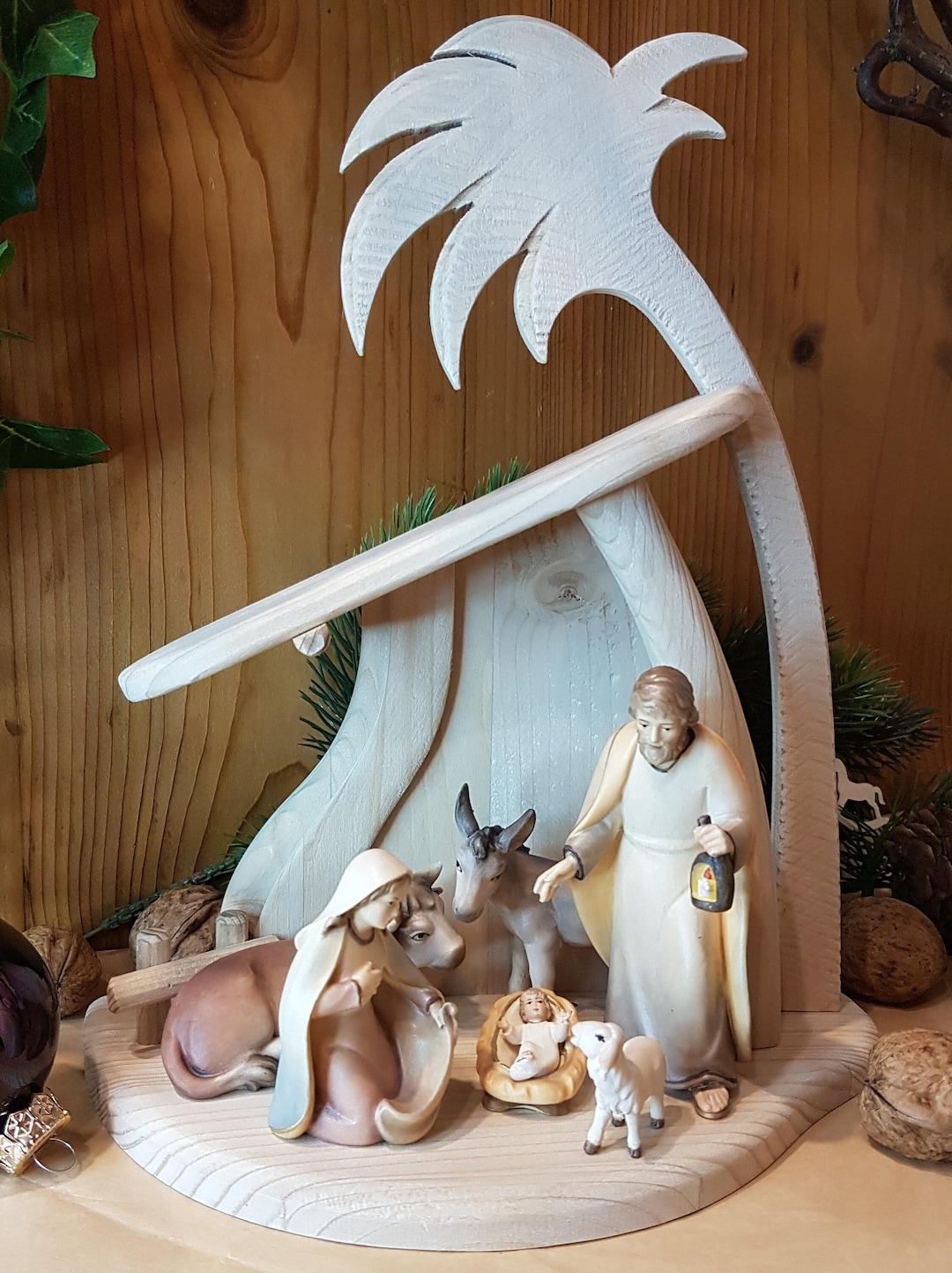 Holz Krippen Set / Hochwertige Krippenfiguren- Holzgeschnitzt farbig ...