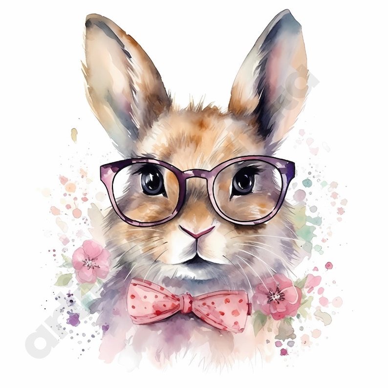 15+ Cute Bunny With Glasses Watercolor High Quality Clipart - Funny ...