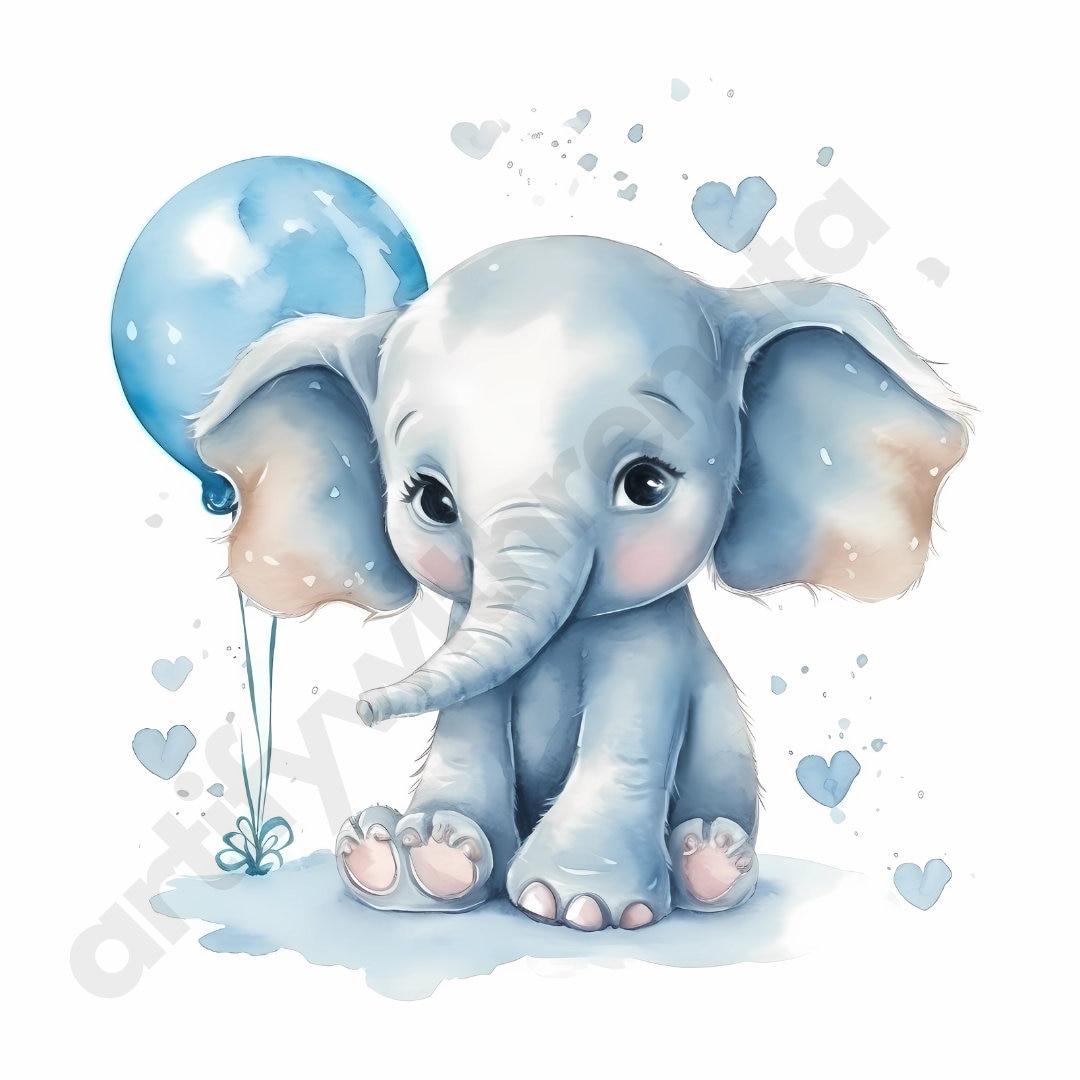 15+ Baby Elephant Blue Watercolor High Quality Clipart - Boy, Baby ...