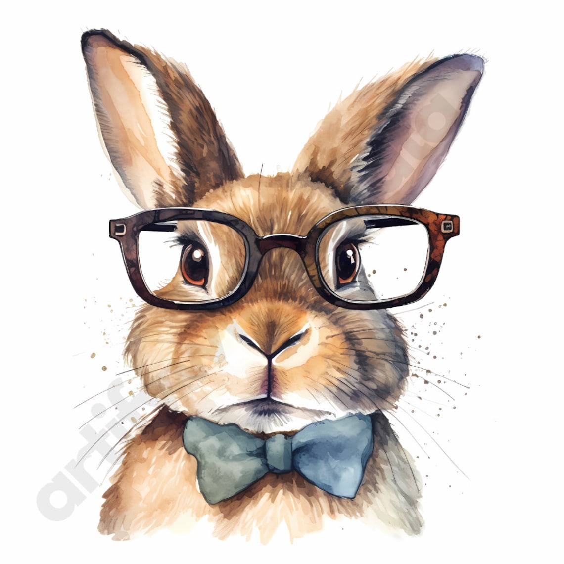 15+ Cute Bunny With Glasses Watercolor High Quality Clipart - Funny ...