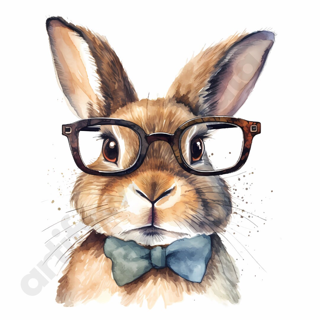 15+ Cute Bunny With Glasses Watercolor High Quality Clipart - Funny ...