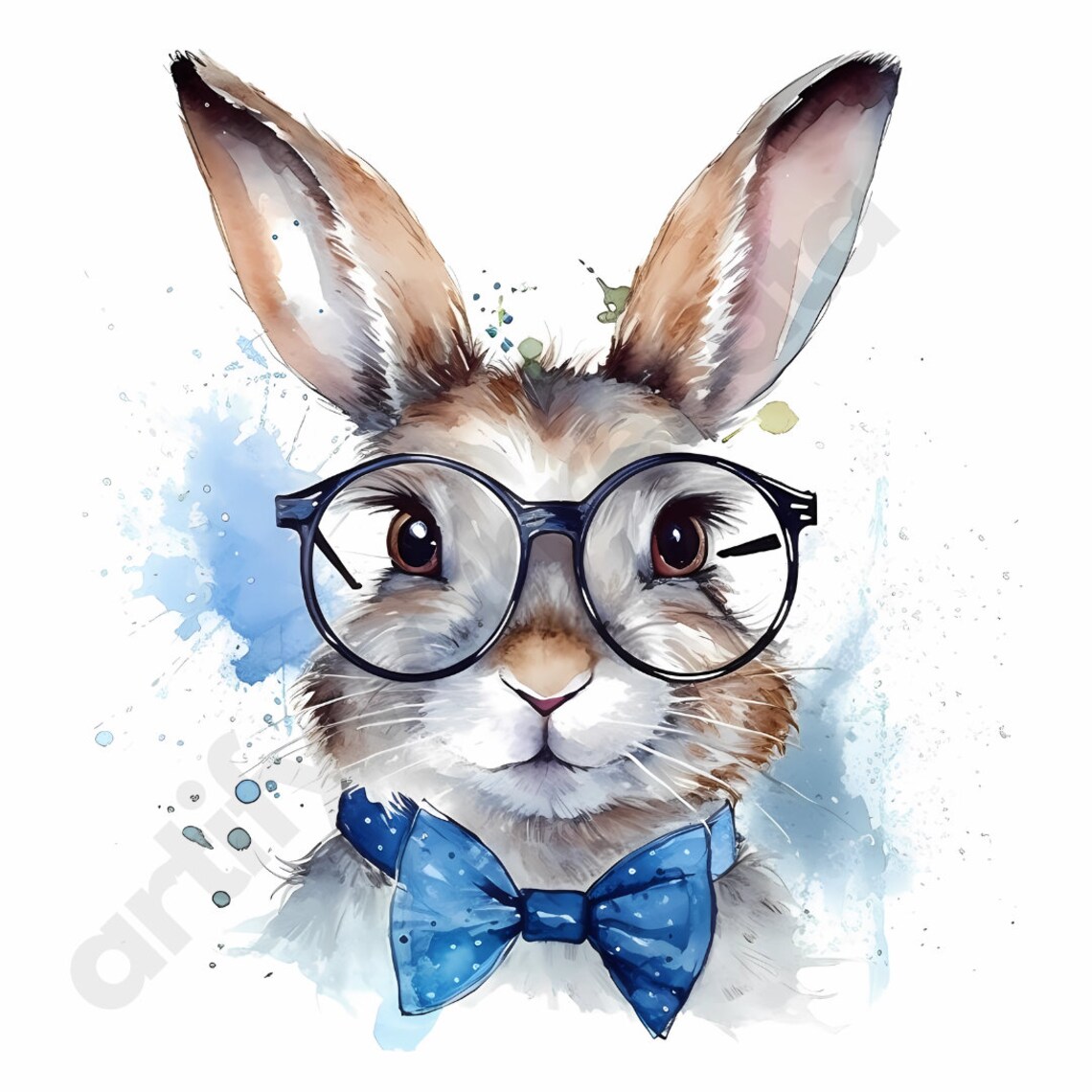 15+ Cute Bunny With Glasses Watercolor High Quality Clipart - Funny ...
