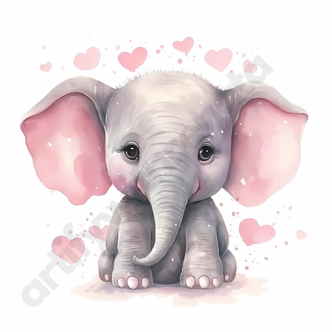 15 Baby Elephant Pink Watercolor High Quality Clipart Girl, Baby Shower ...