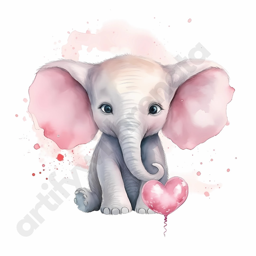 15 Baby Elephant Pink Watercolor High Quality Clipart Girl, Baby Shower ...
