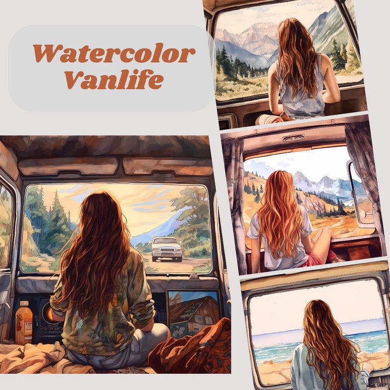 15+ Vanlife Watercolor High Quality Clipart - Landscape, Sunset, Nature, Instant Download - Etsy
