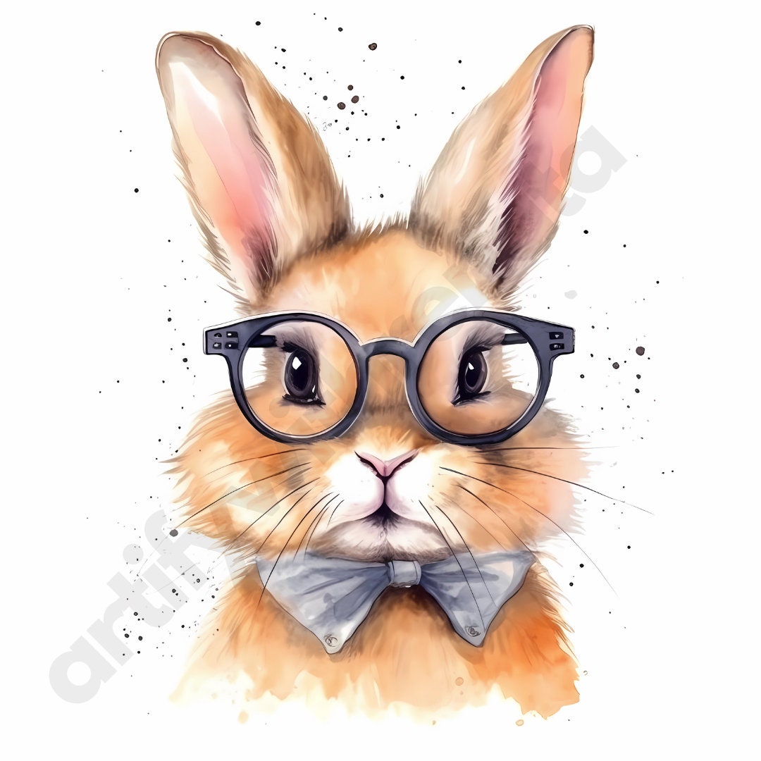15+ Cute Bunny With Glasses Watercolor High Quality Clipart - Funny ...