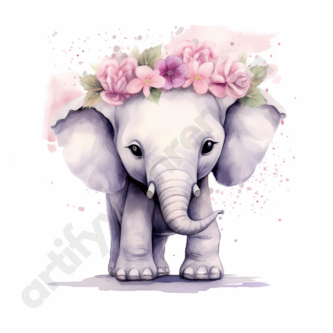 15 Baby Elephant Pink Watercolor High Quality Clipart Girl, Baby Shower ...