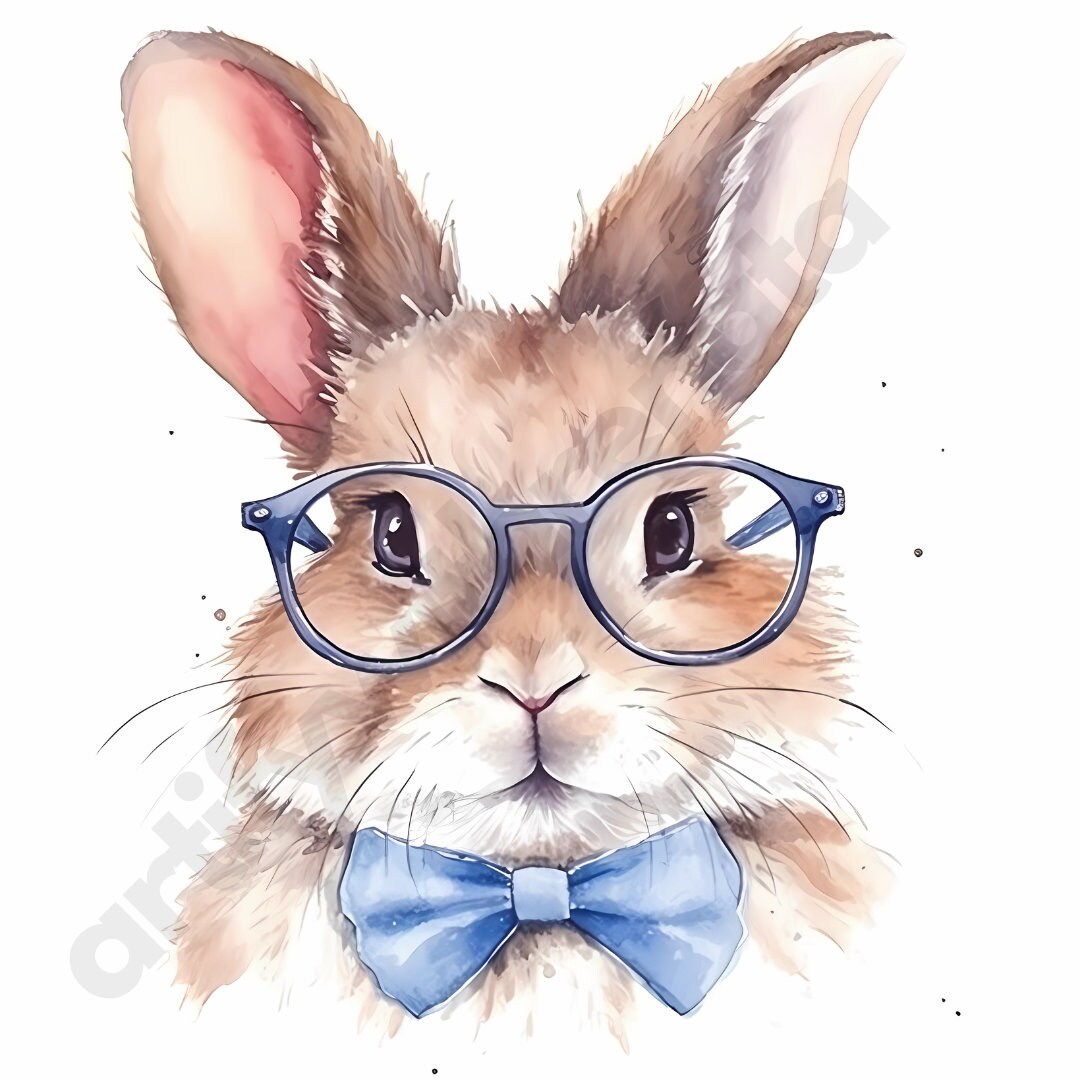 15+ Cute Bunny With Glasses Watercolor High Quality Clipart - Funny ...