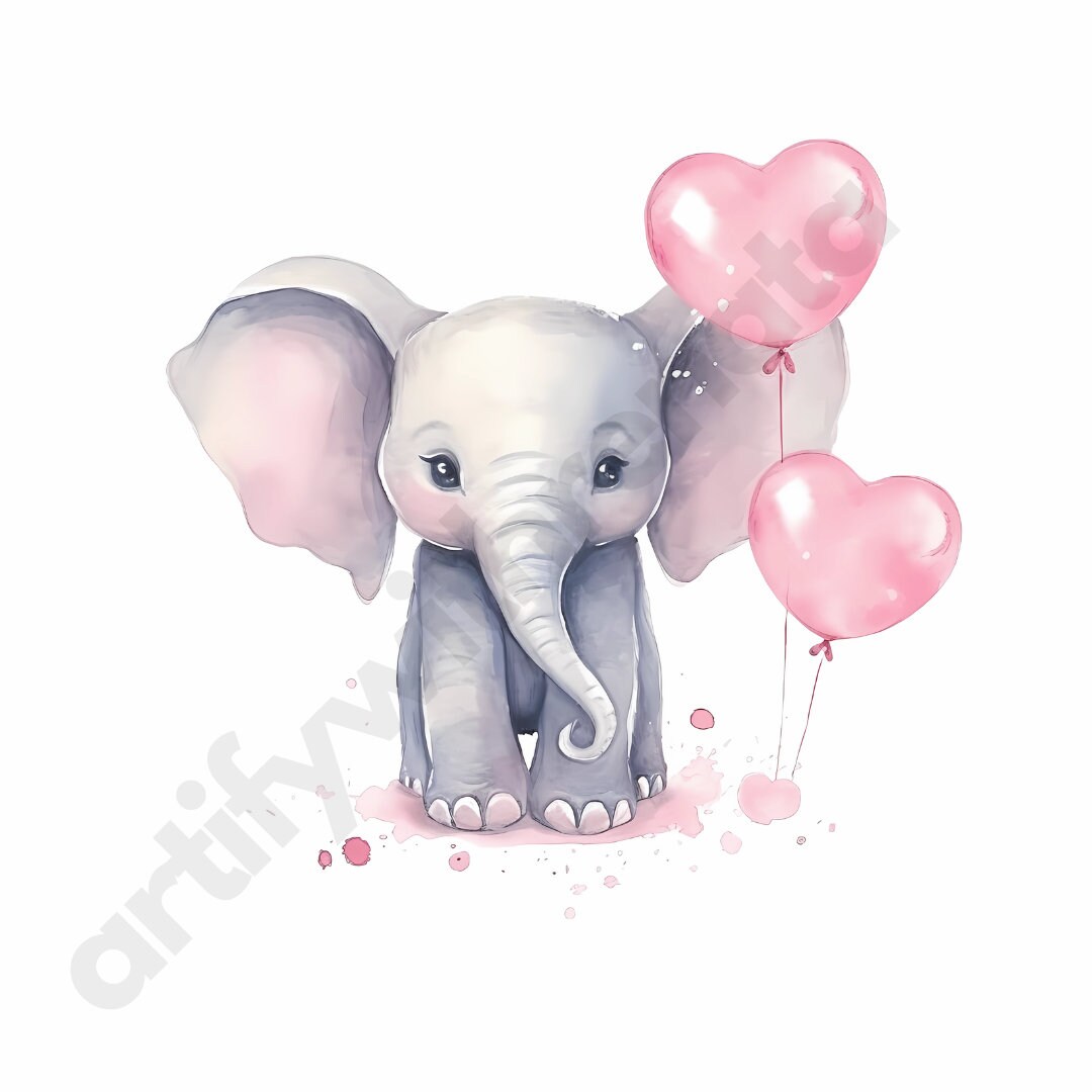 15 Baby Elephant Pink Watercolor High Quality Clipart Girl, Baby Shower ...