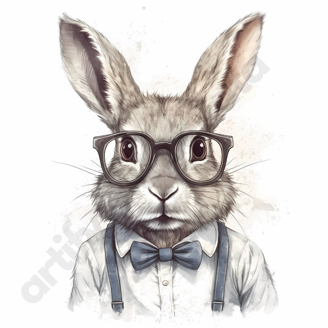 15+ Cute Bunny With Glasses Watercolor High Quality Clipart - Funny ...