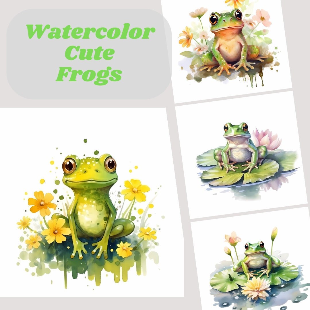 15 Cute Frogs Watercolor High Quality Clipart Fairy, Lake, Animal ...