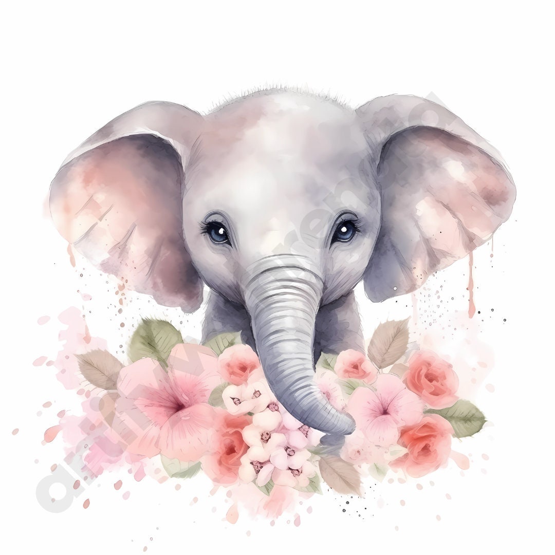 15 Baby Elephant Pink Watercolor High Quality Clipart Girl, Baby Shower ...