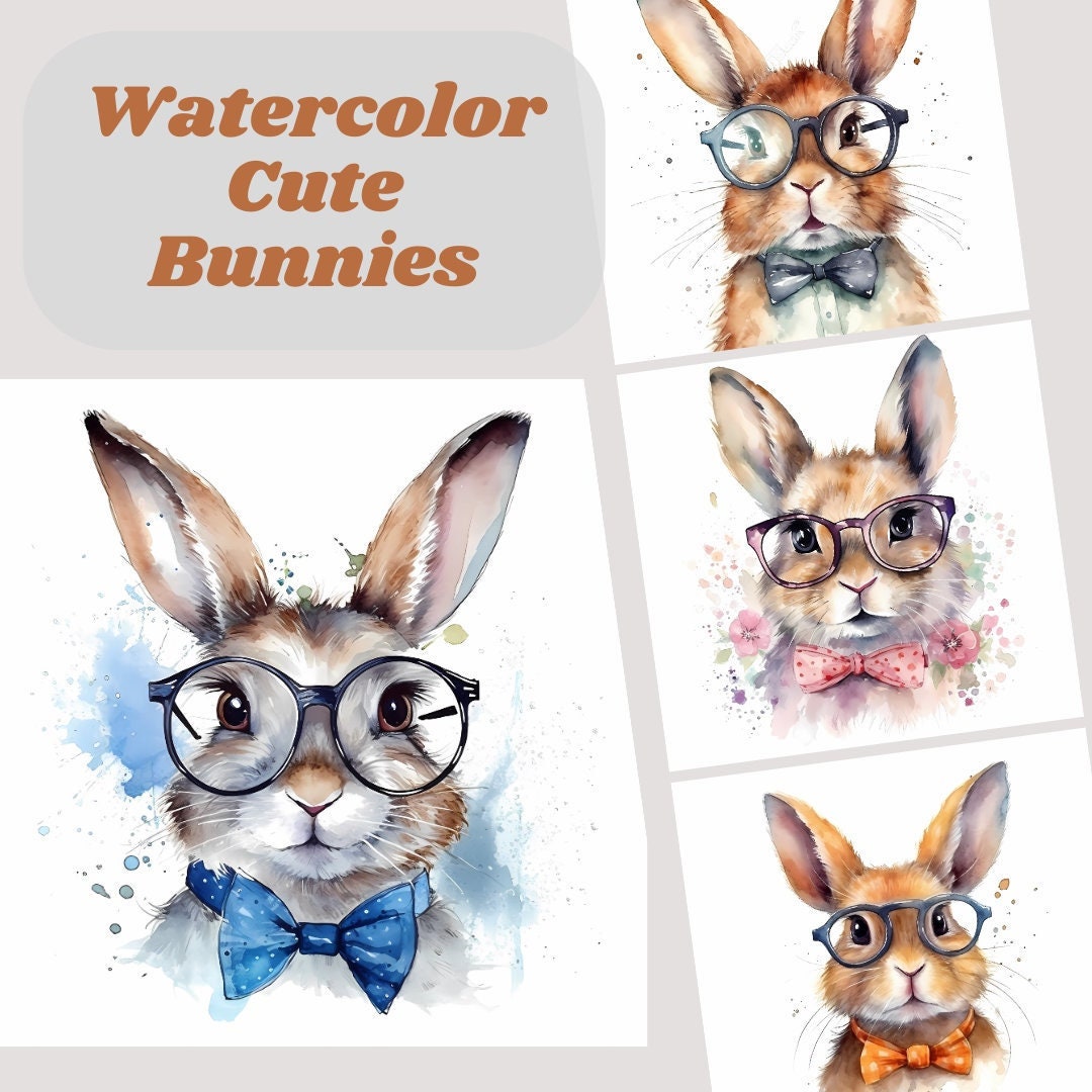 15+ Cute Bunny With Glasses Watercolor High Quality Clipart - Funny ...