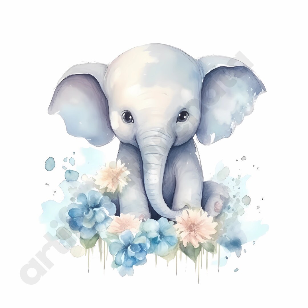 15+ Baby Elephant Blue Watercolor High Quality Clipart - Boy, Baby ...