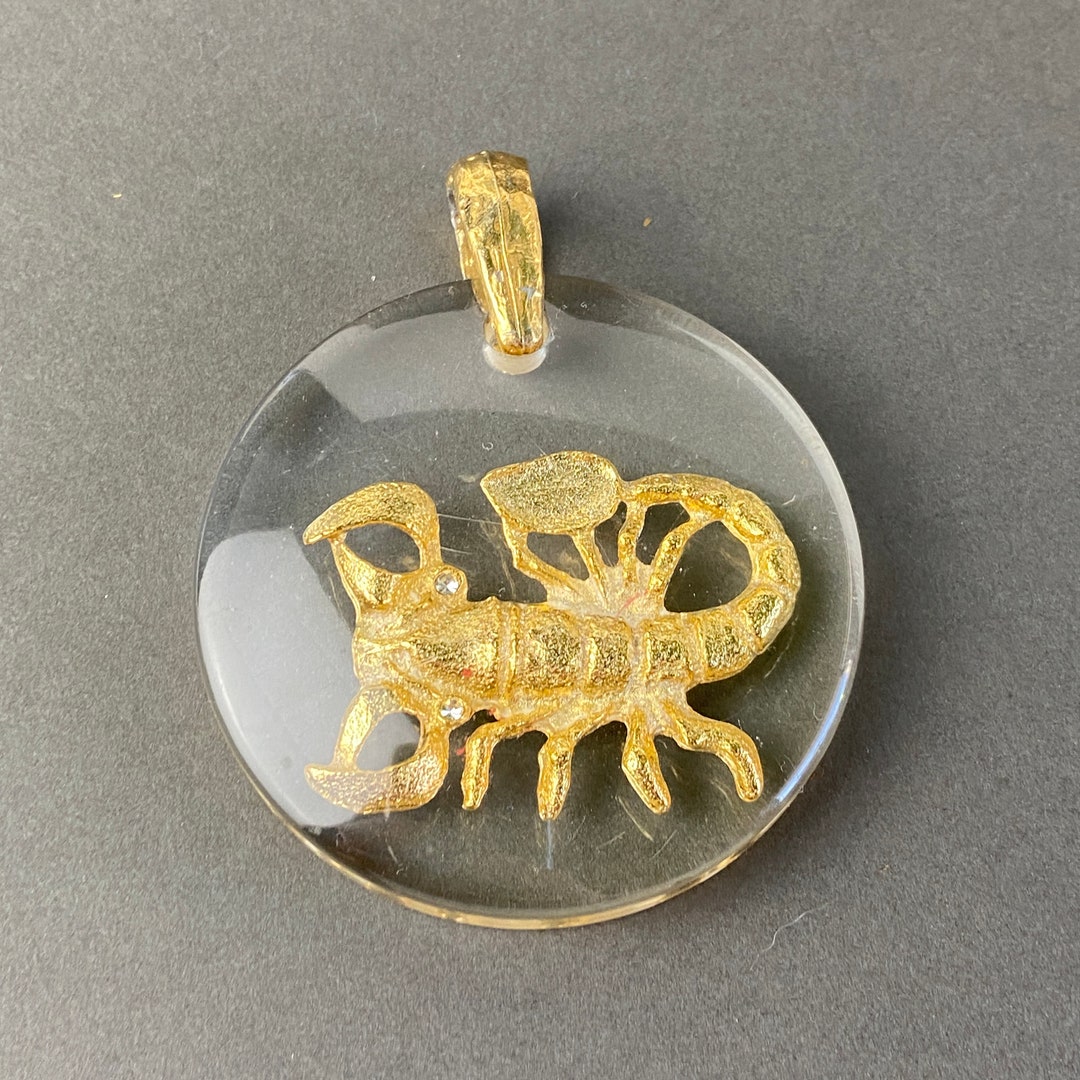 Vintage Lucite Zodiac Medallion Pendant Scorpio Embedded Gold Tone ...