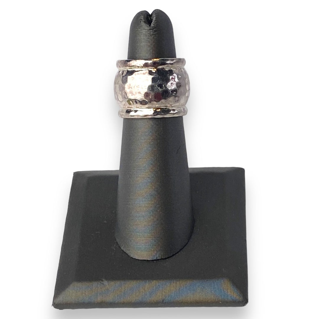 Signed PAJ 925 Sterling Silver Hammered 16mm Wide Band Ring Rolled ...