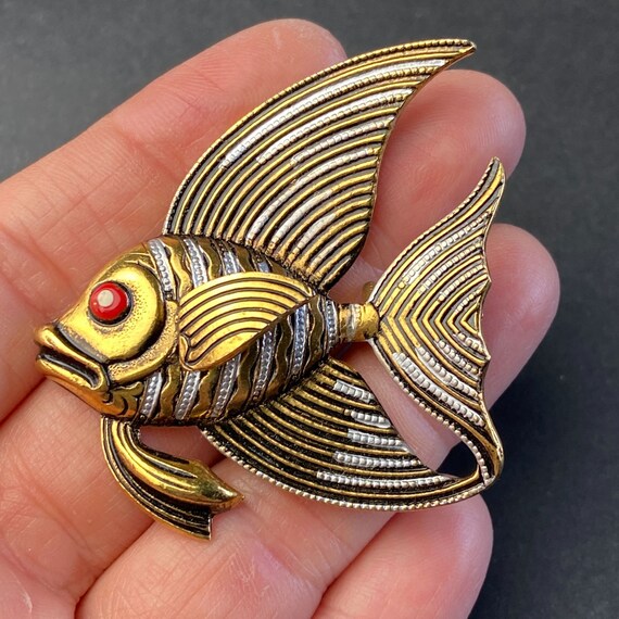 Spanish Damascene Angel Fish Figural Brooch Pin Toled… - Gem