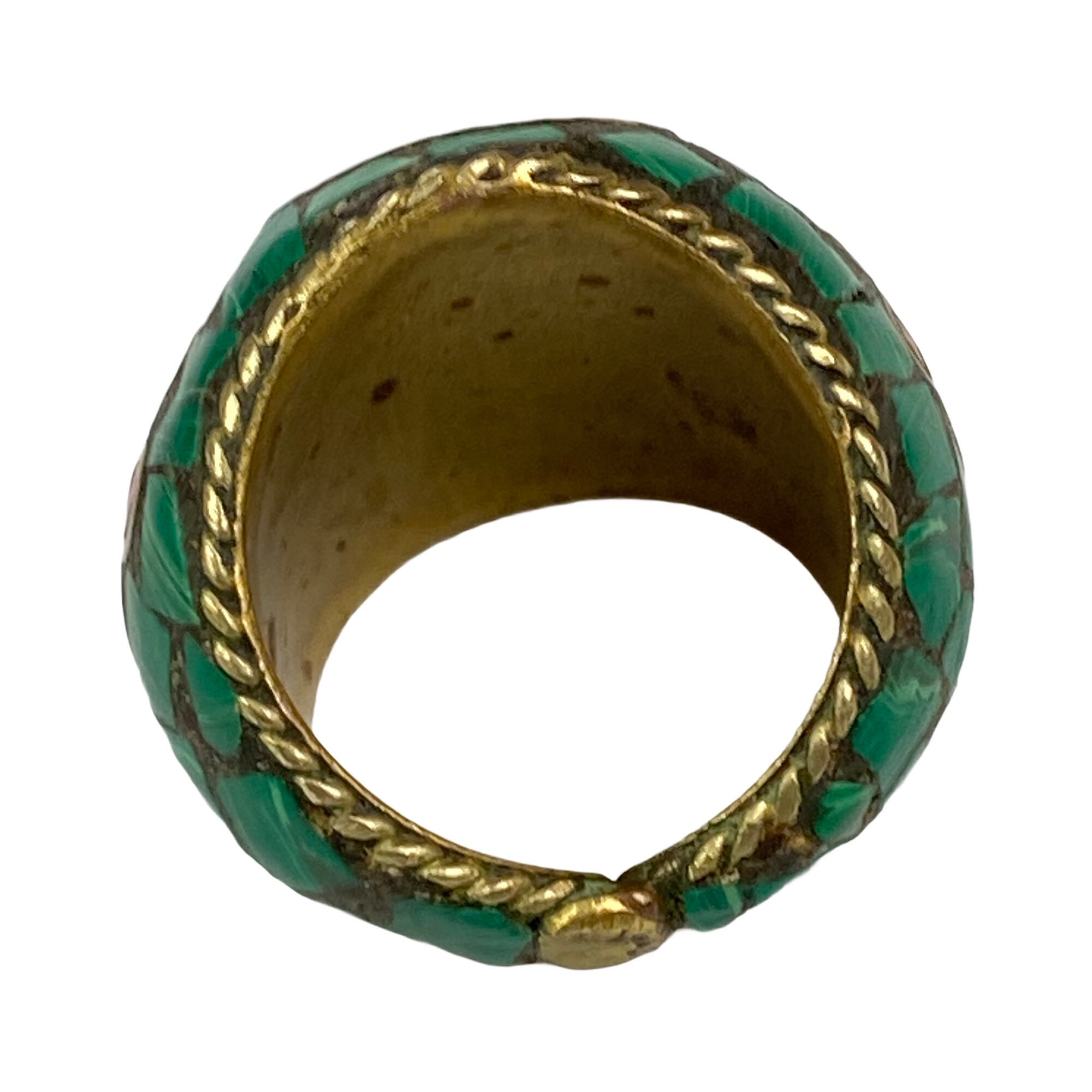 Nepali Ring Brass With Malachite and Red Coral Inlay Twisted | Etsy