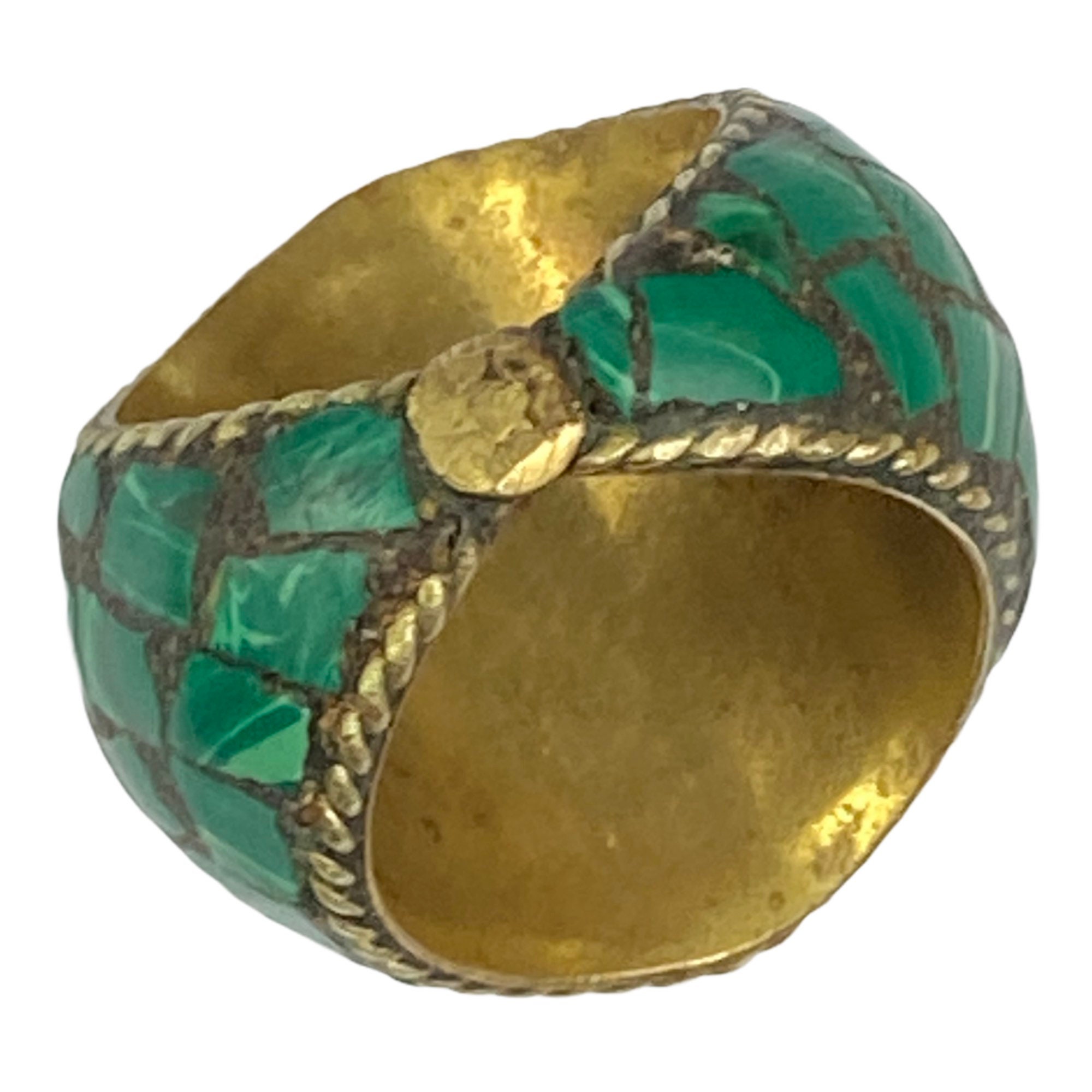 Nepali Ring Brass With Malachite and Red Coral Inlay Twisted | Etsy