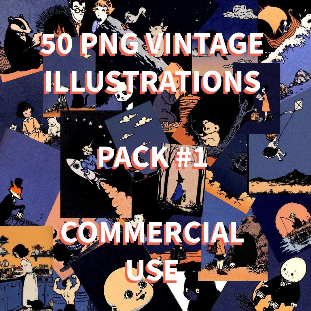 50 PNG Vintage Storybook Illustrations Bundle - Commercial Use ...