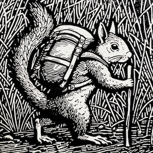 Linocut Lino Cut Squirrel Design Printable PNG - Hiking Squirrel - Etsy