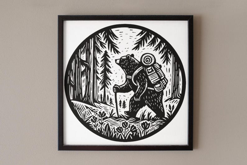 Linocut Lino Cut Bear Design - Printable PNG - Etsy