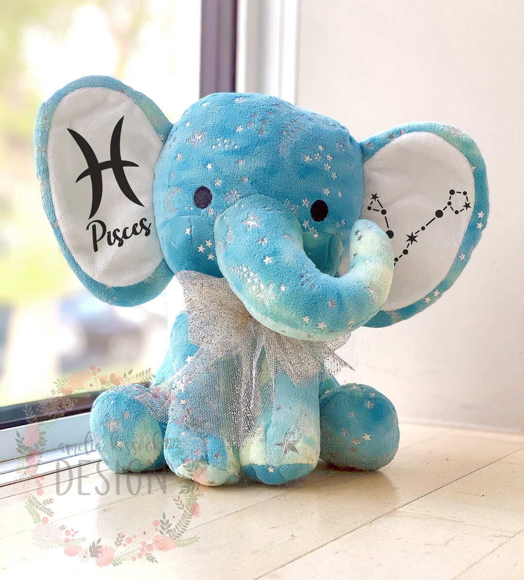 Zodiac Print, Elephant Stuffy Plush, Celestial Stars and Moon Gift ...