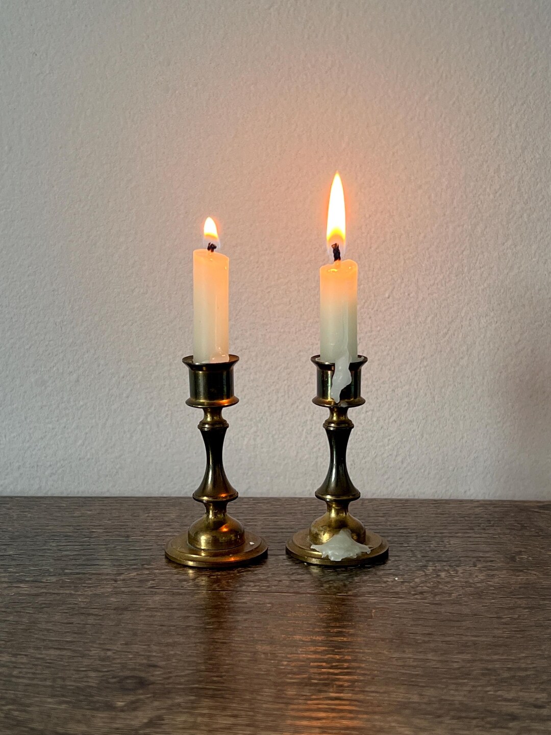 Mini Solid Brass Vintage Candle Holders: Patina Decor - Etsy