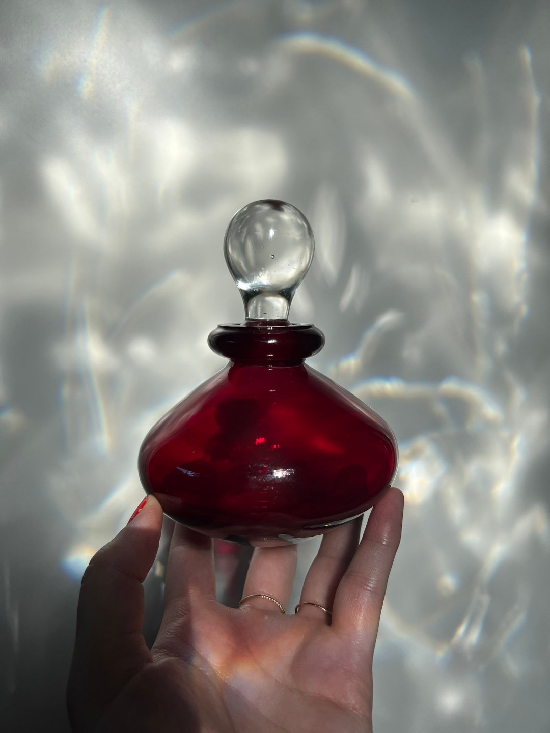 Vintage Red Glass Bottle With Stopper Vintage Glass Decanter Vintage ...