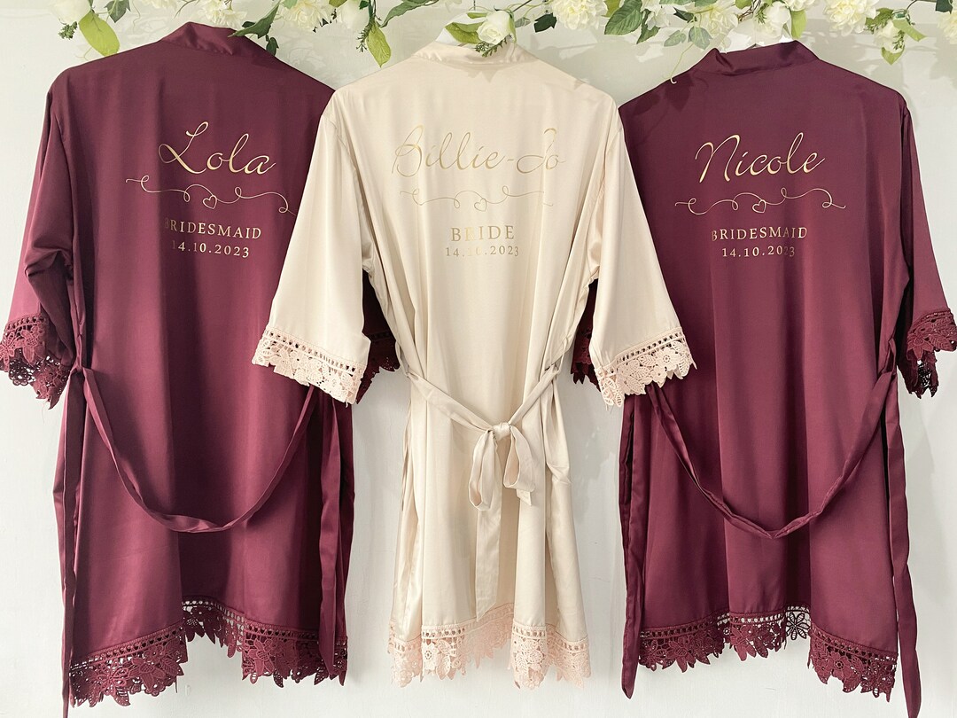 Wine Bridesmaid Robes Bride Gift Robe Satin Lace Robe Red Bride ...