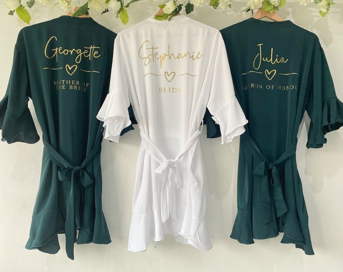 Emerald Green Personalised Bridesmaid Robes, Frill Bridal Party Robes ...