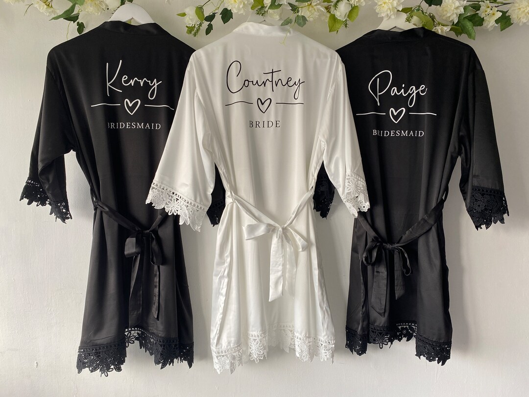Black Bridesmaid Robes Bride Gift Bride Robe Bridesmaid Gift Satin Lace ...