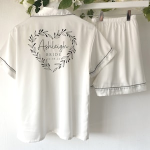 White Personalised Satin Pyjama Set, Personalised Pj’s, Luxury Pyjamas ...
