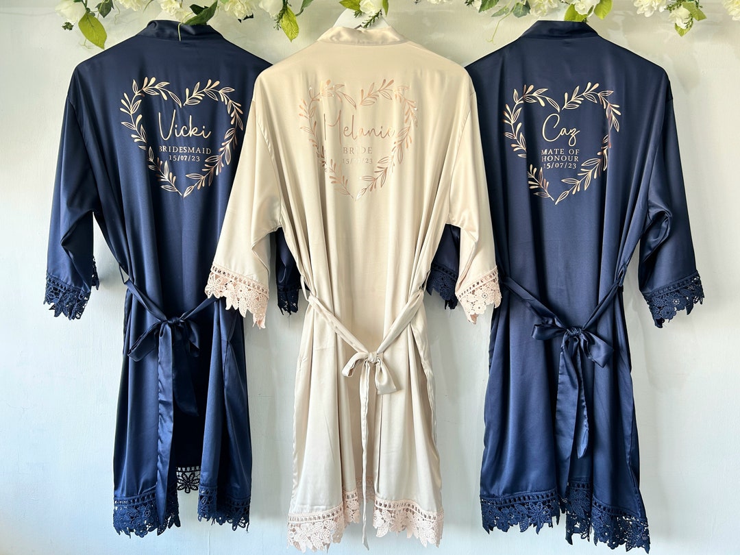Navy Blue Bridesmaid Robes Bride Gift Bride Robe Satin Lace Robe Bride ...