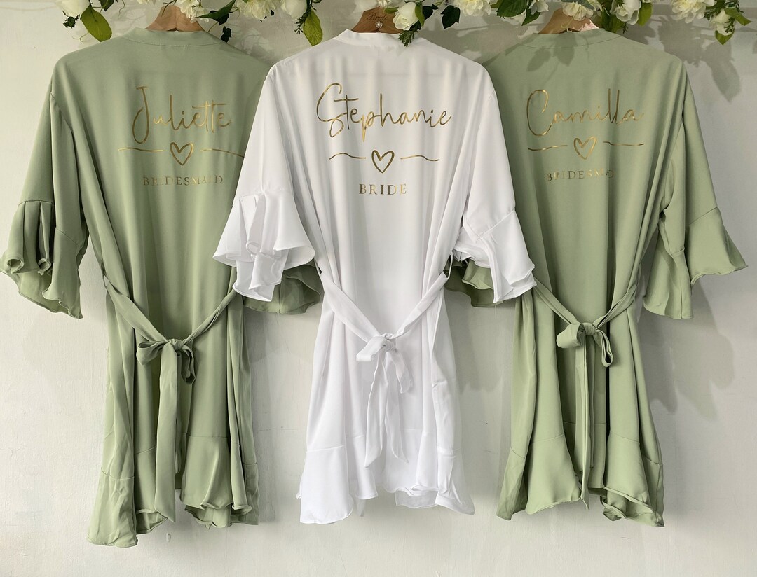 Sage Green Personalised Bridesmaid Robes, Frill Bridal Party Robes ...